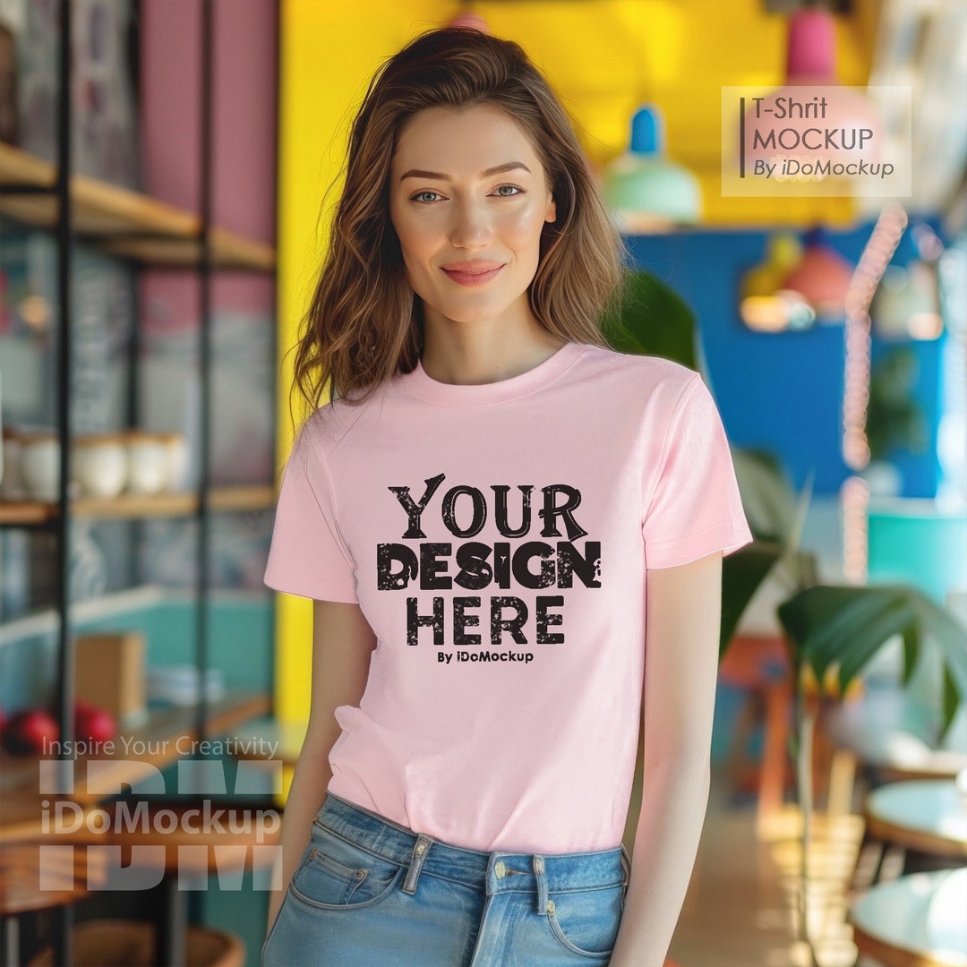 Soft Pink Bella Canvas 3001 Mockup, Female Model Tshirt Mockup, Pink T ...