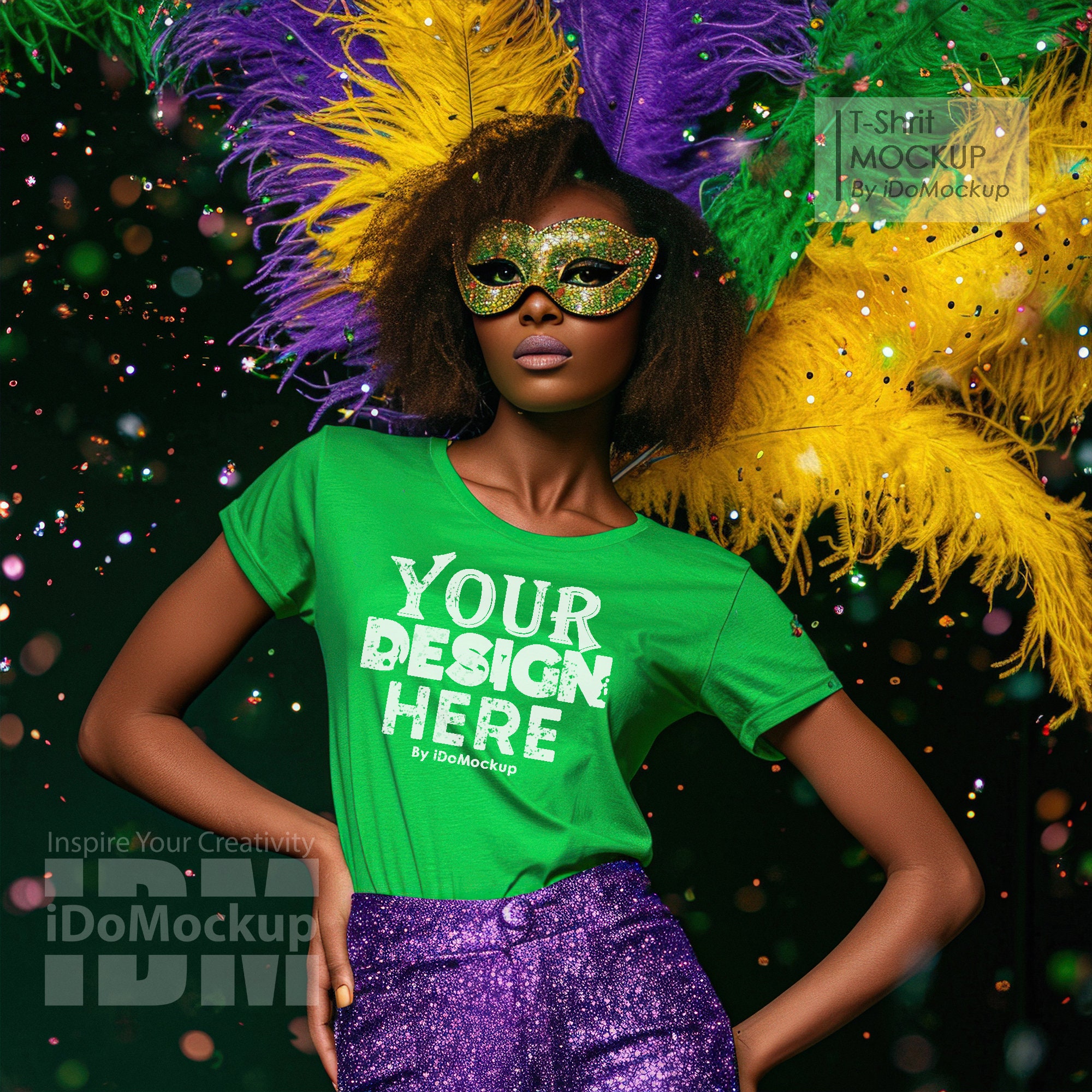 Mardi Gras Shirt Mockup, Black Green Yellow White Bella Canvas 3001 ...