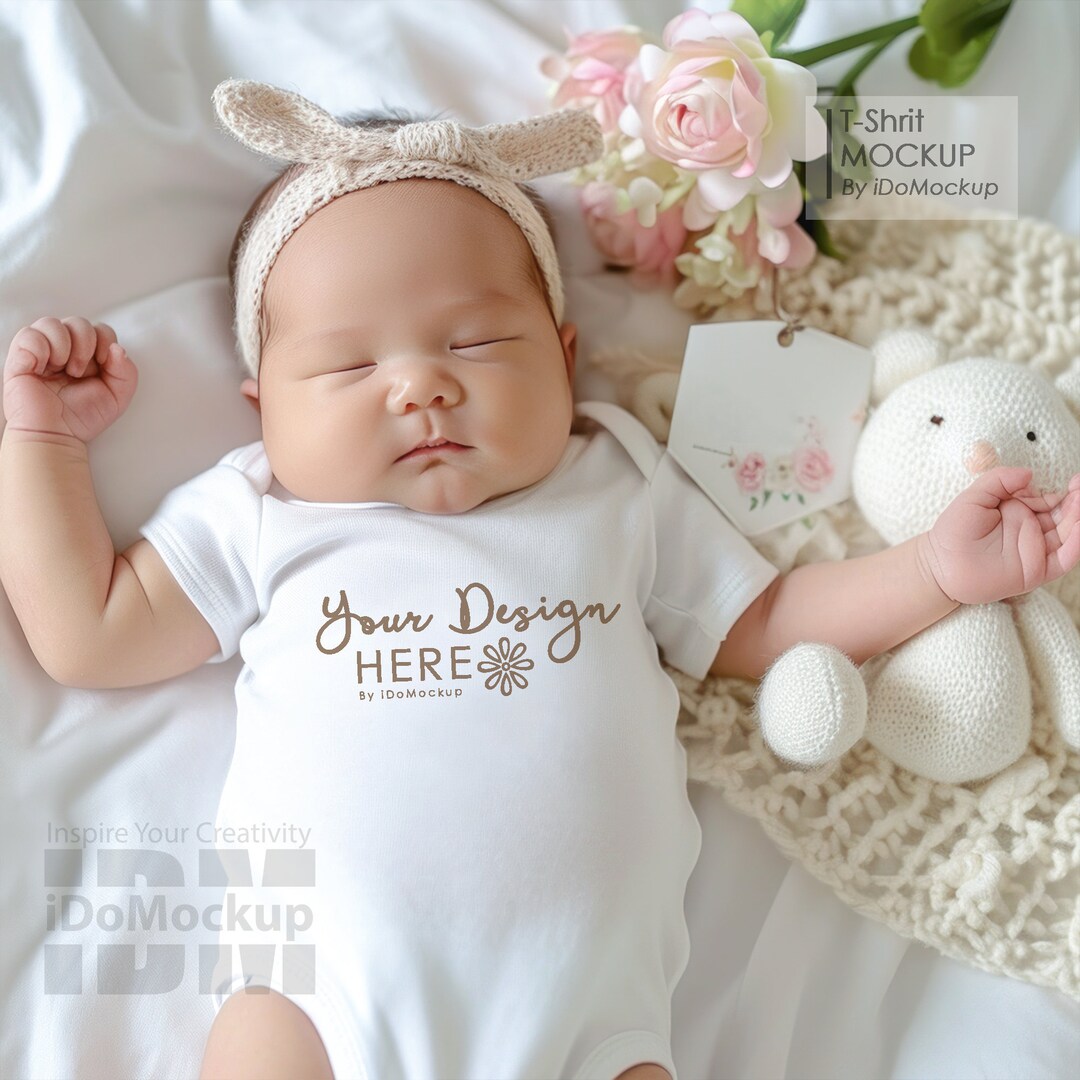 White Baby Newborn Onesie Mockup, White Rabbit Skins 4400 , Infant Baby ...