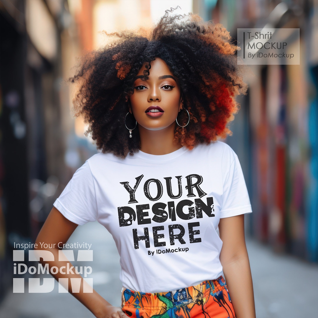 Black Model Mockup White Bella Canvas 3001, African American Mockup ...