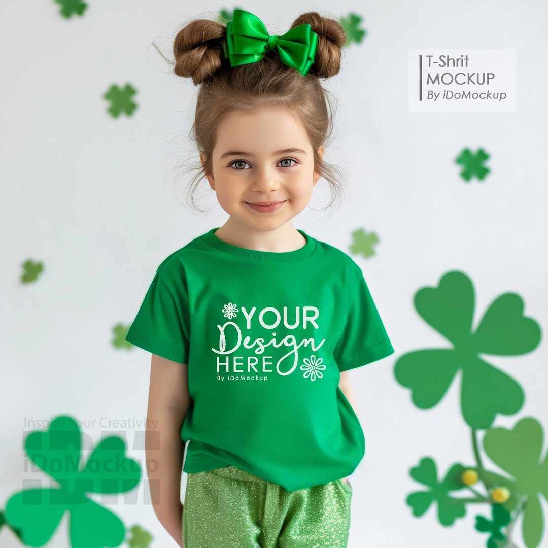 Kids St Patricks Day Tshirt Mockup, Kids Bella Canvas 3001 Green Kids ...