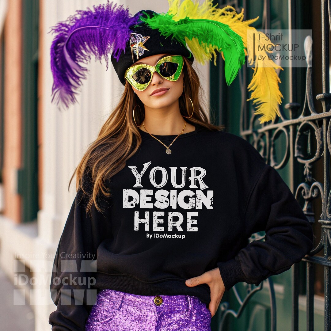 Mardi Gras Black Sweatshirt Mockup, Black Gildan 18000 Sweatshirt ...