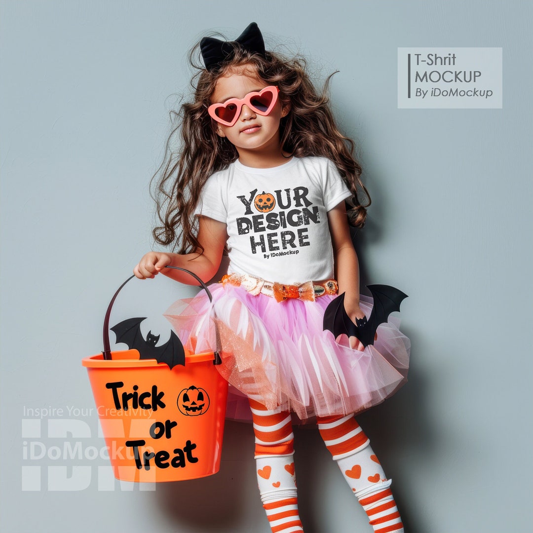 Halloween Kids Tshirt Mockup, White Bella Canvas 3001T T-shirt Fall ...