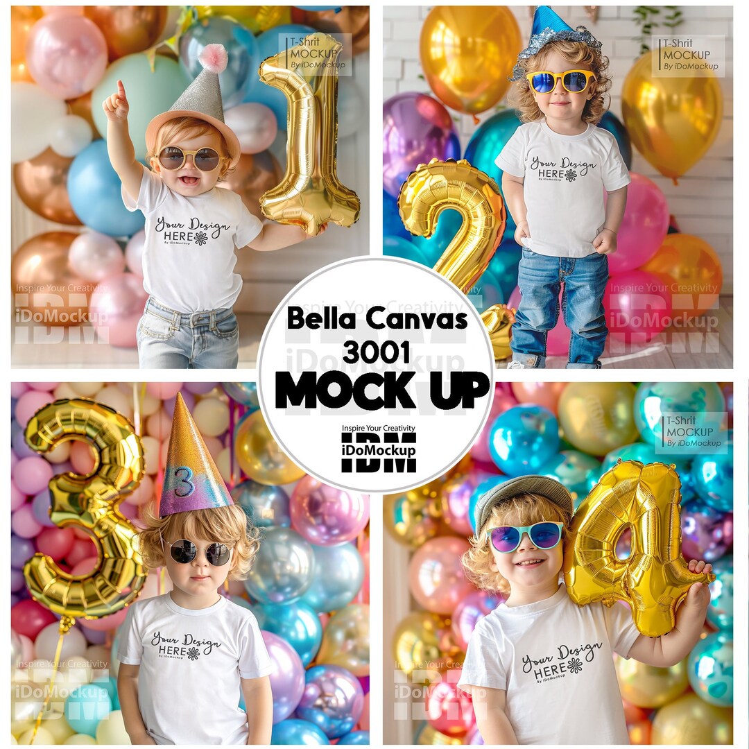Kids Birthday Shirt Mockup, 1 - 5 Years Old White Bella Canvas 3001 ...