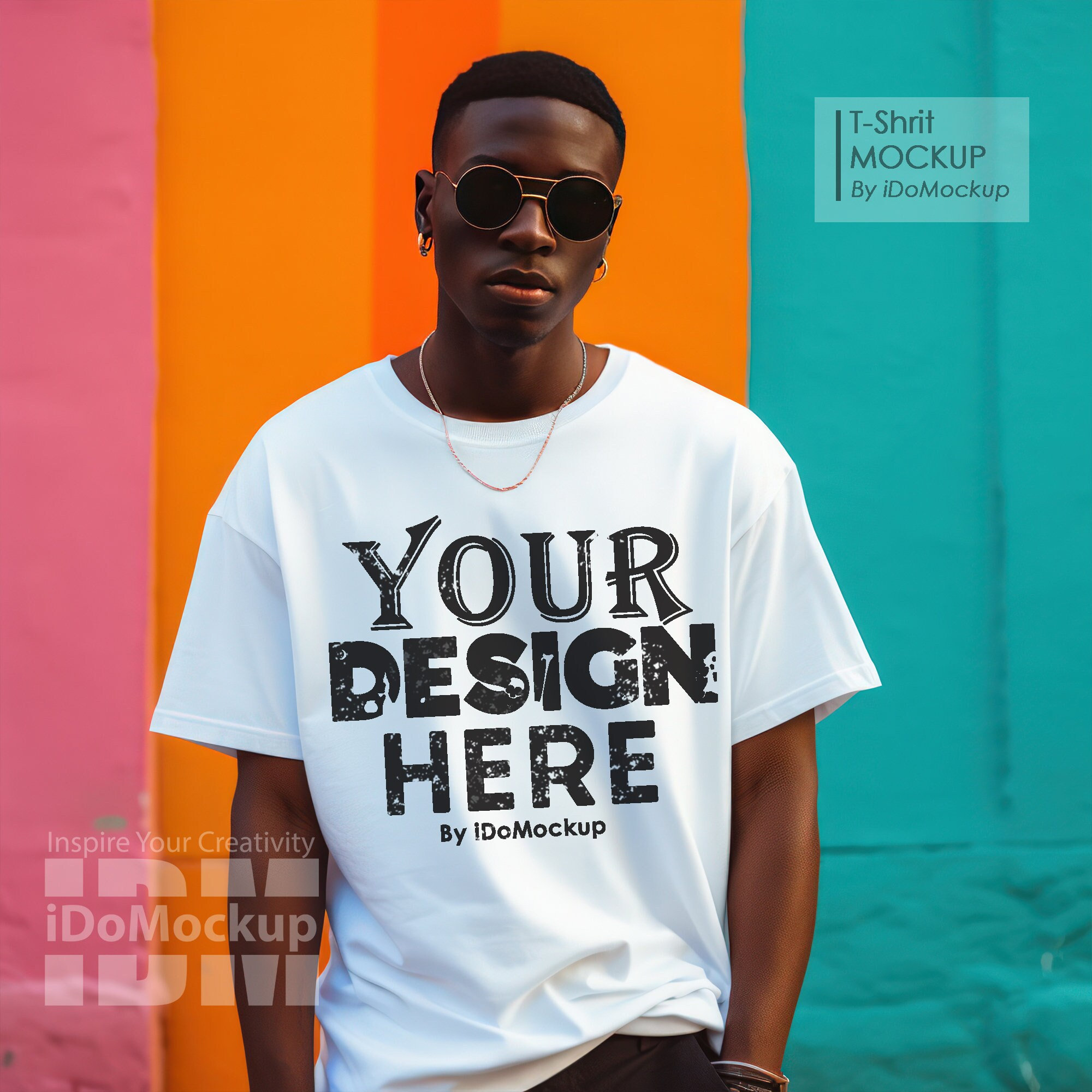 Black Model Mockup White Gildan 5000 Tshirt , African American Mockup ...