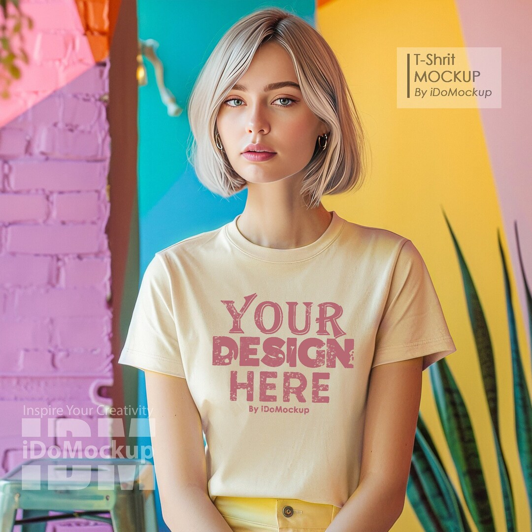 Soft Cream Bella Canvas 3001 Mockup, Female Model Tshirt Mockup, Cream ...