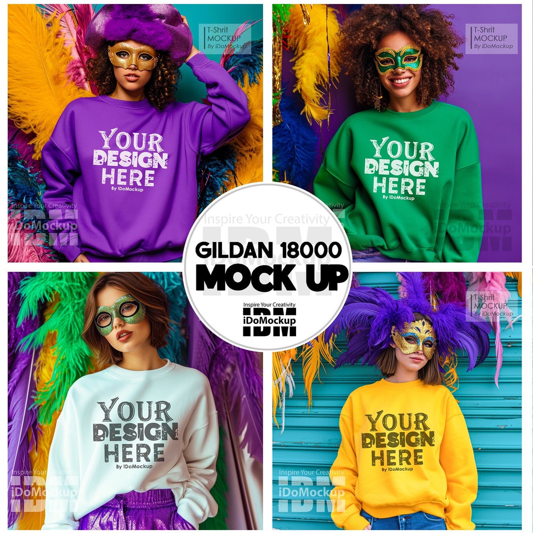 Mardi Gras Sweatshirt Mockup,purple Green Yellow White Gildan 18000 ...
