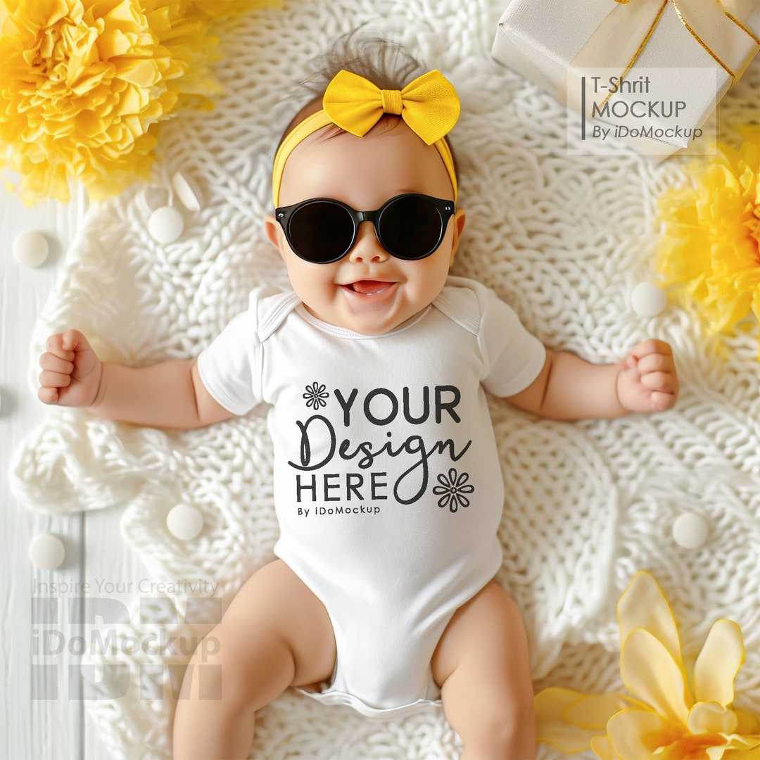 White Baby Onesie Mockup, White Rabbit Skins 4400 ,infant Baby Bodysuit ...