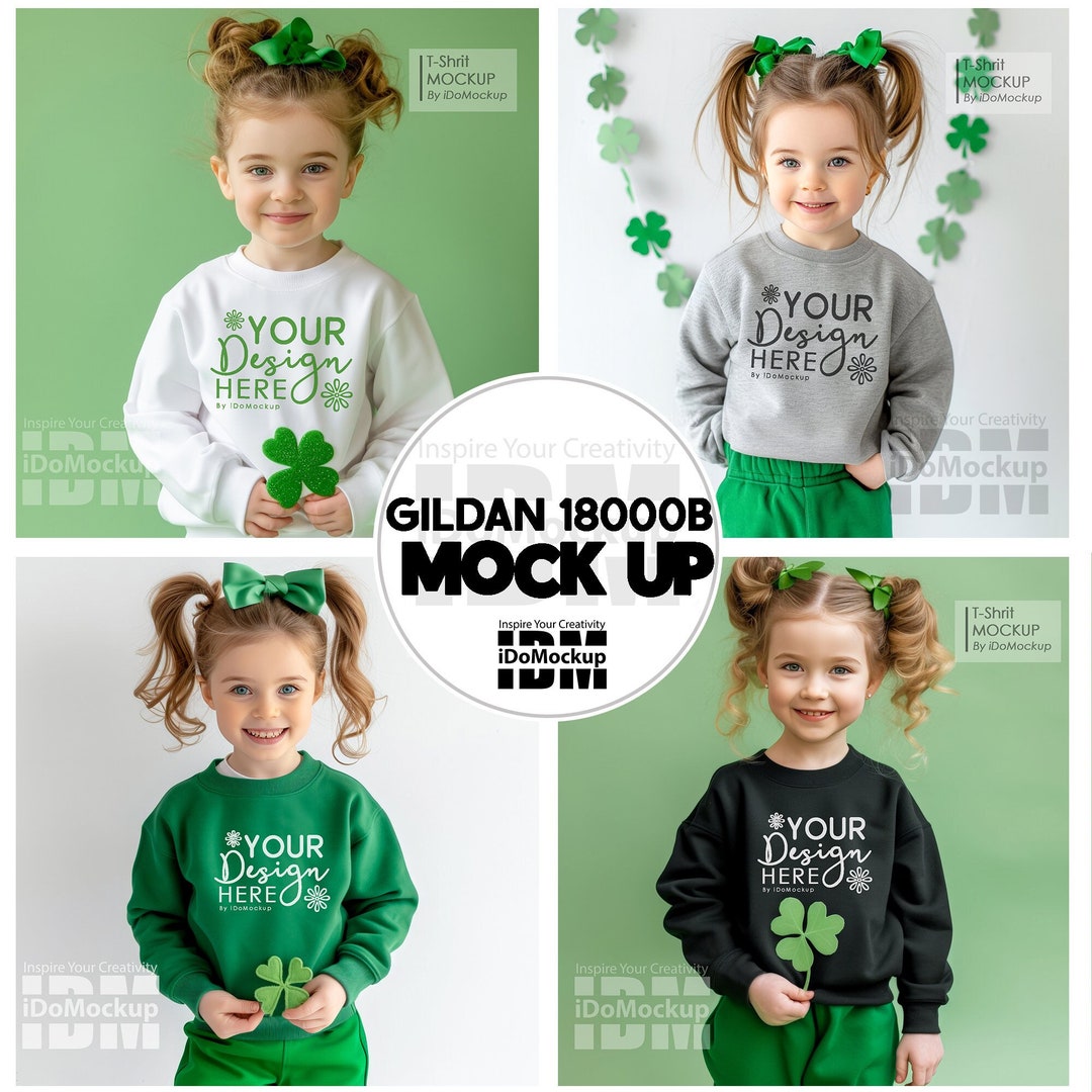 Kids St Patricks Day Mockup, Sweatshirt Girl Mockup, White, Black ...
