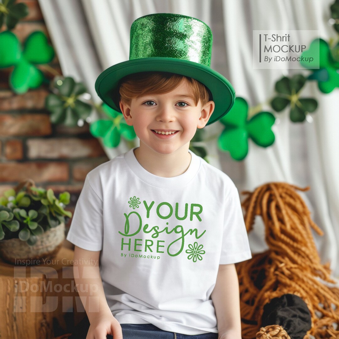 Kids St Patricks Day Tshirt Mockup, Kids Bella Canvas 3001 White Kids ...