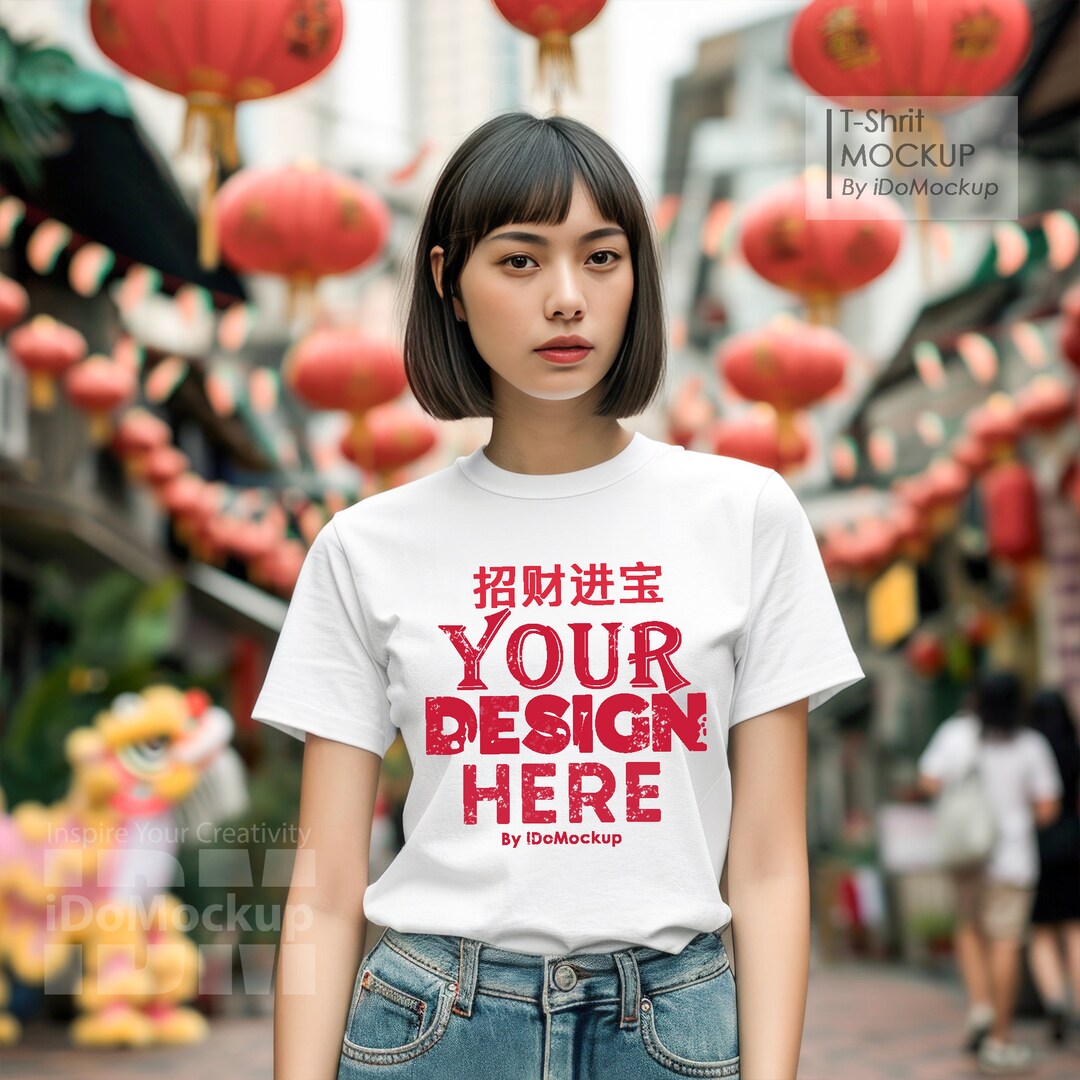 Chinese New Year Tshirt Mockup, White Bella Canvas 3001 Mockup , Asian ...