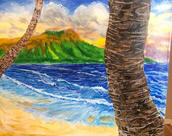 Aloha Hawaiian Art Print Diamond Head Honolulu Hawaii Clipper Mid ...