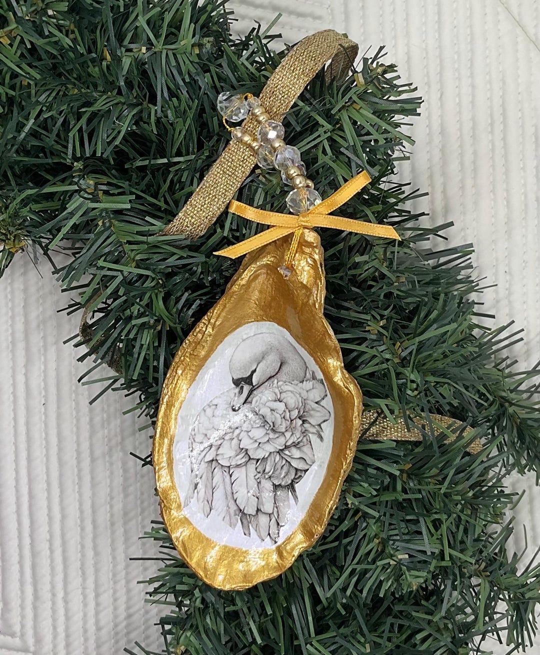 White Swan Oyster Shell Ornament, Gift Tag or Wine Tag. - Etsy