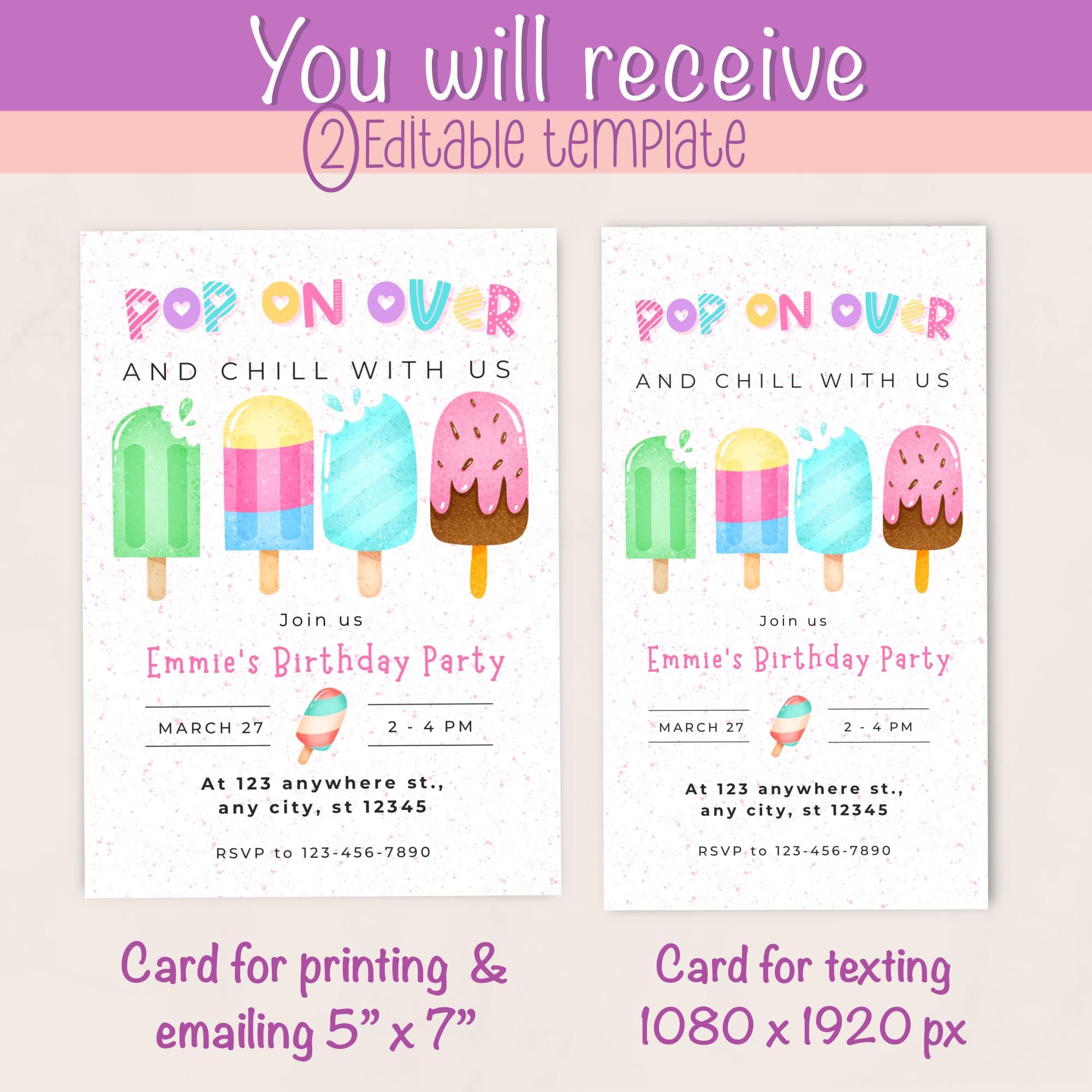 Editable Popsicle Birthday Invitation Popsicle Birthday Invite Pop on ...