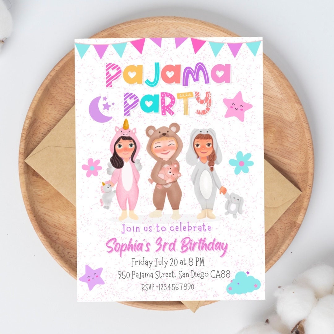 Pajama Party Birthday Invitation Template, Pink Girly Sleepover Party ...