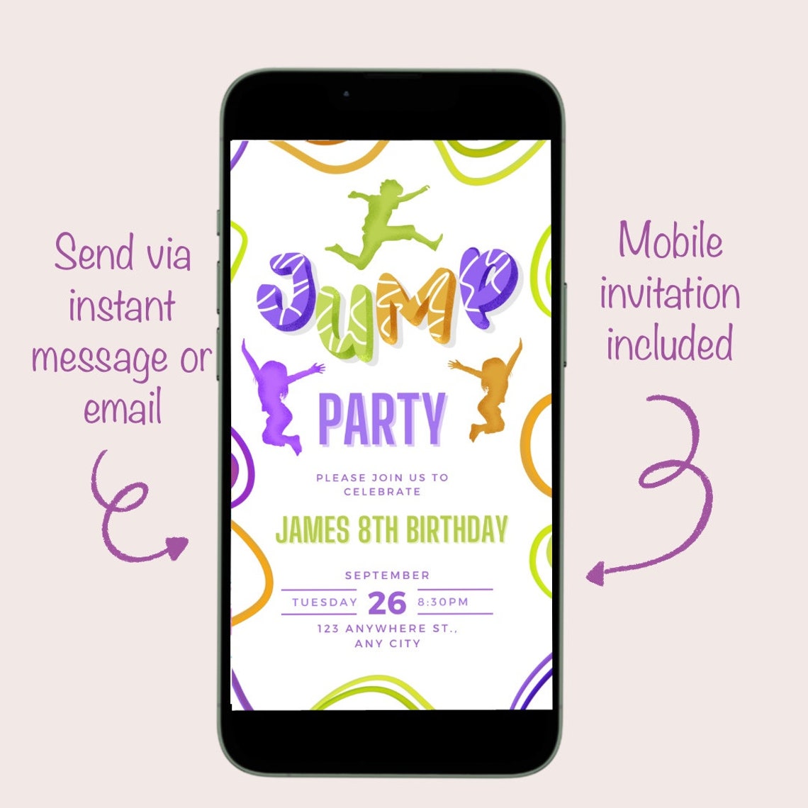 EDITABLE Jump Party Invitation, Trampoline Park Birthday Invitation ...