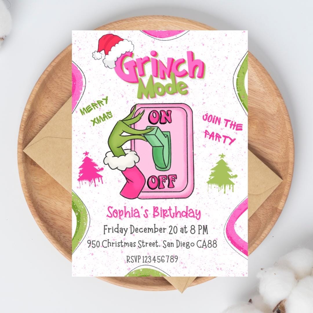 Editable Grinchmas Party Invite for Girl Grinch Birthday Christmas ...