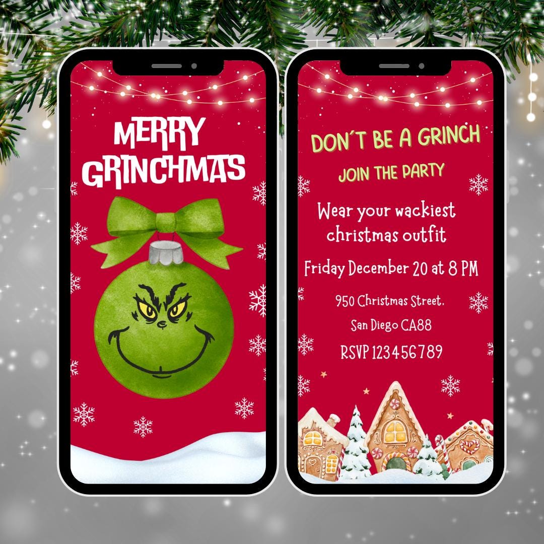Grinch Invitation Invite Animated Christmas Party Invitation Animated ...