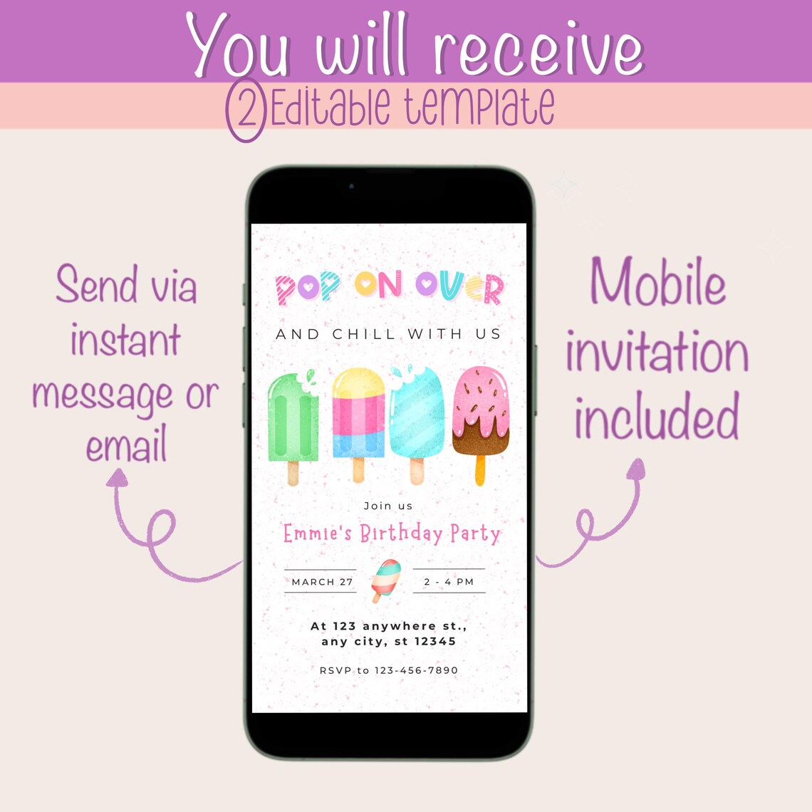 Editable Popsicle Birthday Invitation Popsicle Birthday Invite Pop on ...