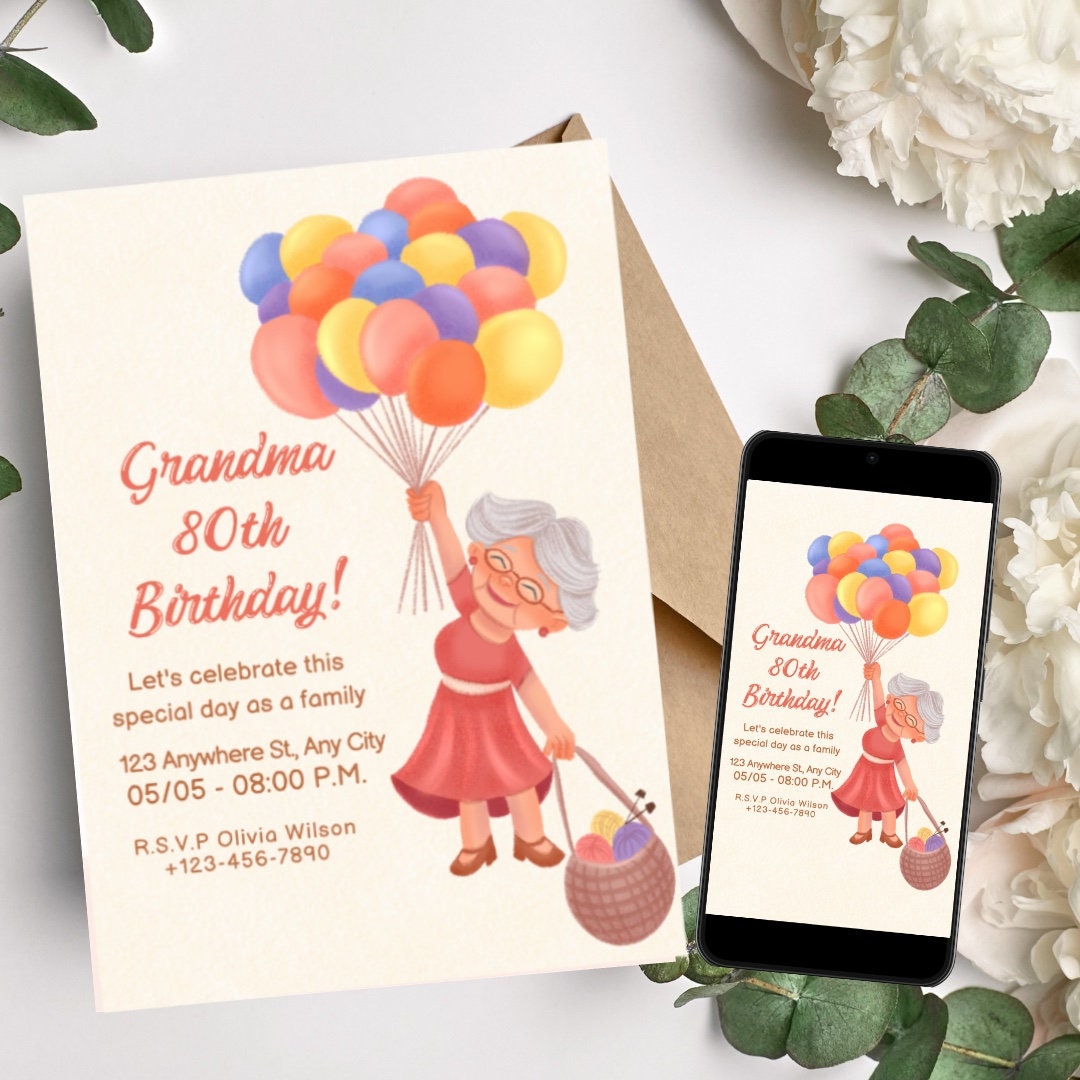 Grandma Birthday Invitation Template Grandmother 80th Birthday ...