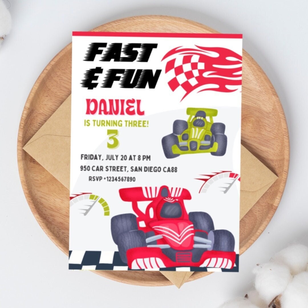 Racing Birthday Invitation Go Kart Party Karting Invitation Go Kart ...