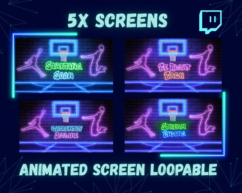 Animated Neon Basketball Background – Twitch Stream Screens (starting ...