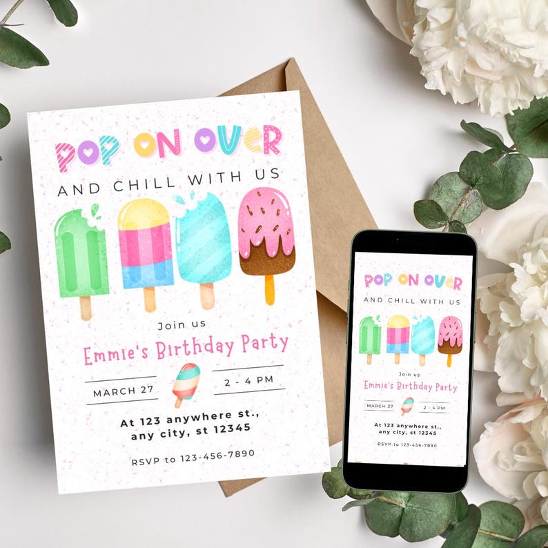 Editable Popsicle Birthday Invitation Popsicle Birthday Invite Pop on ...