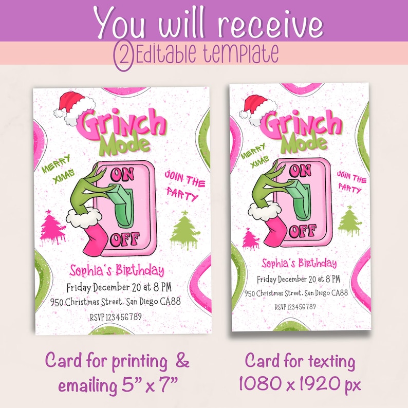 Editable Grinchmas Party Invite for Girl Grinch Birthday Christmas ...