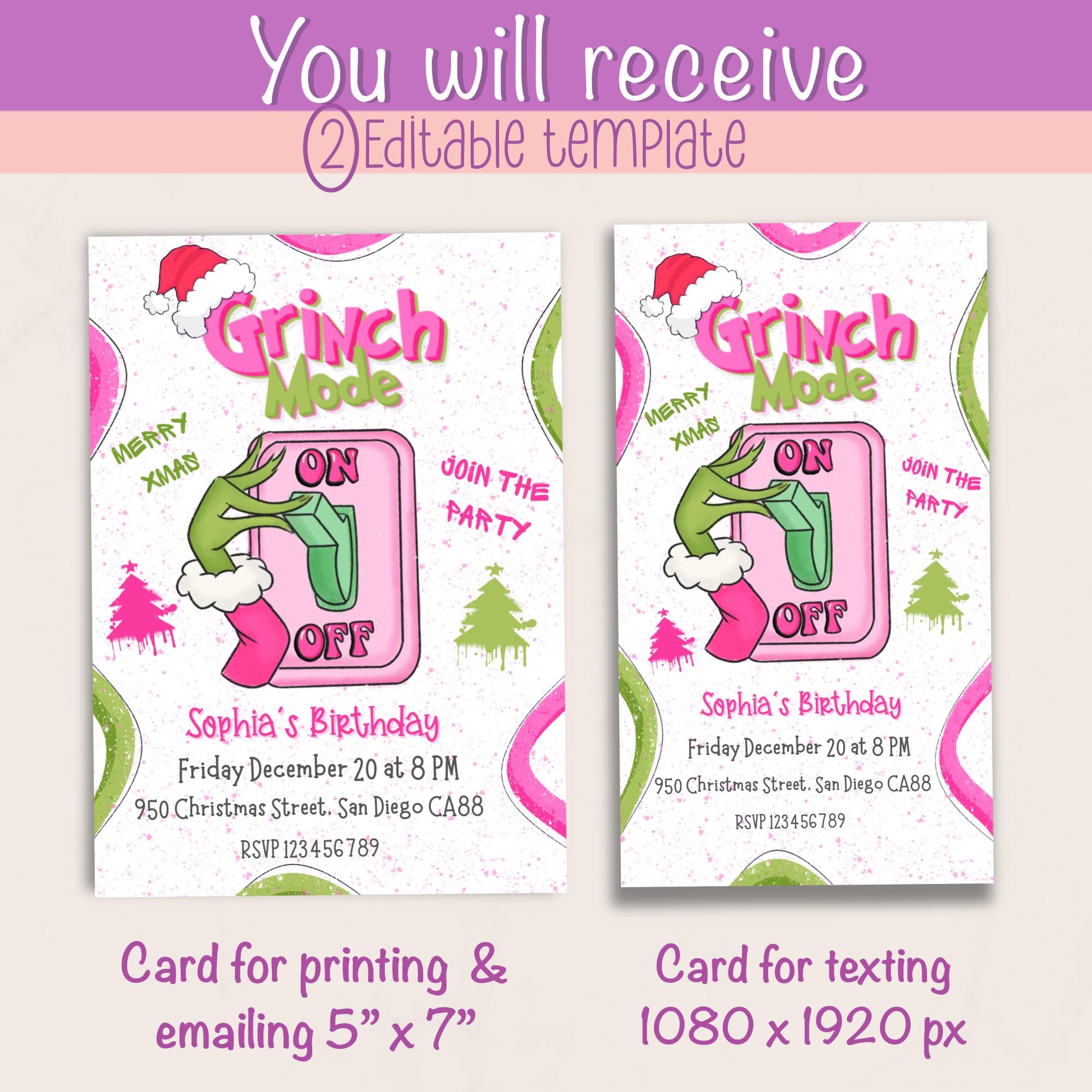Editable Grinchmas Party Invite for Girl Grinch Birthday Christmas ...