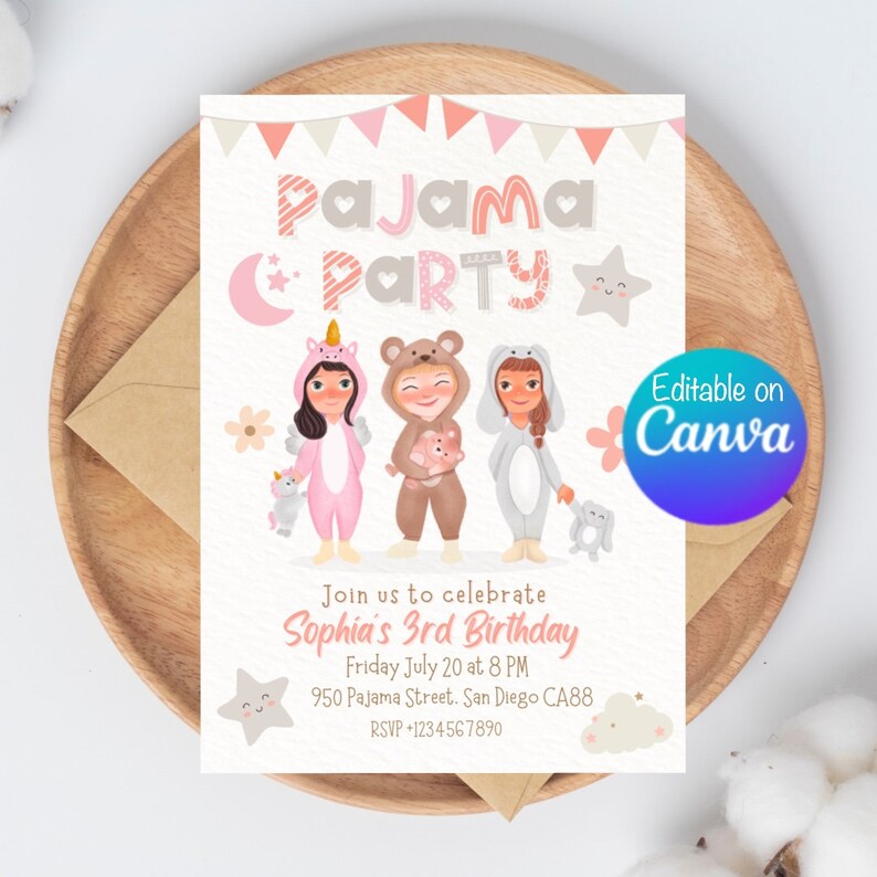 Pajama Party Birthday Invitation Template, Pink Girly Sleepover Party ...