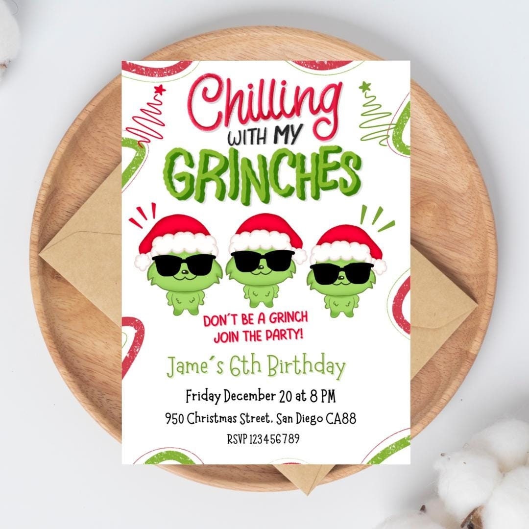 Editable Grinchmas Party Invite for Boy Grinch Birthday Christmas Party ...