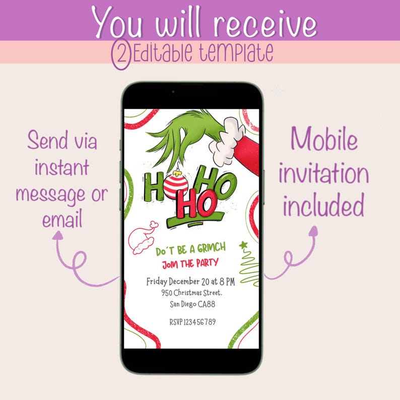 Editable Grinchmas Party Invite Christmas Party Invitation Don't Be a ...