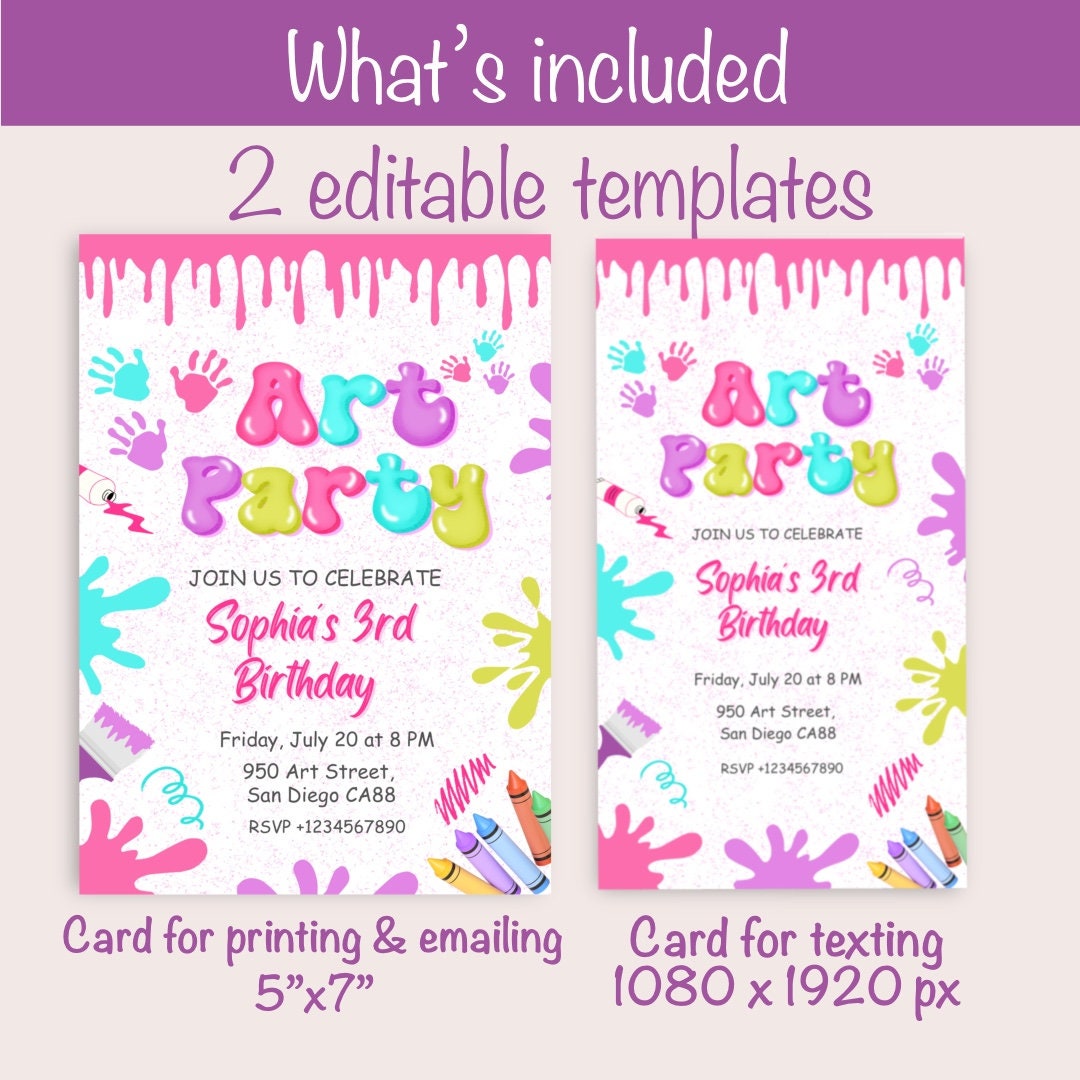Editable Art Birthday Party Invitation Template Art Painting Birthday ...