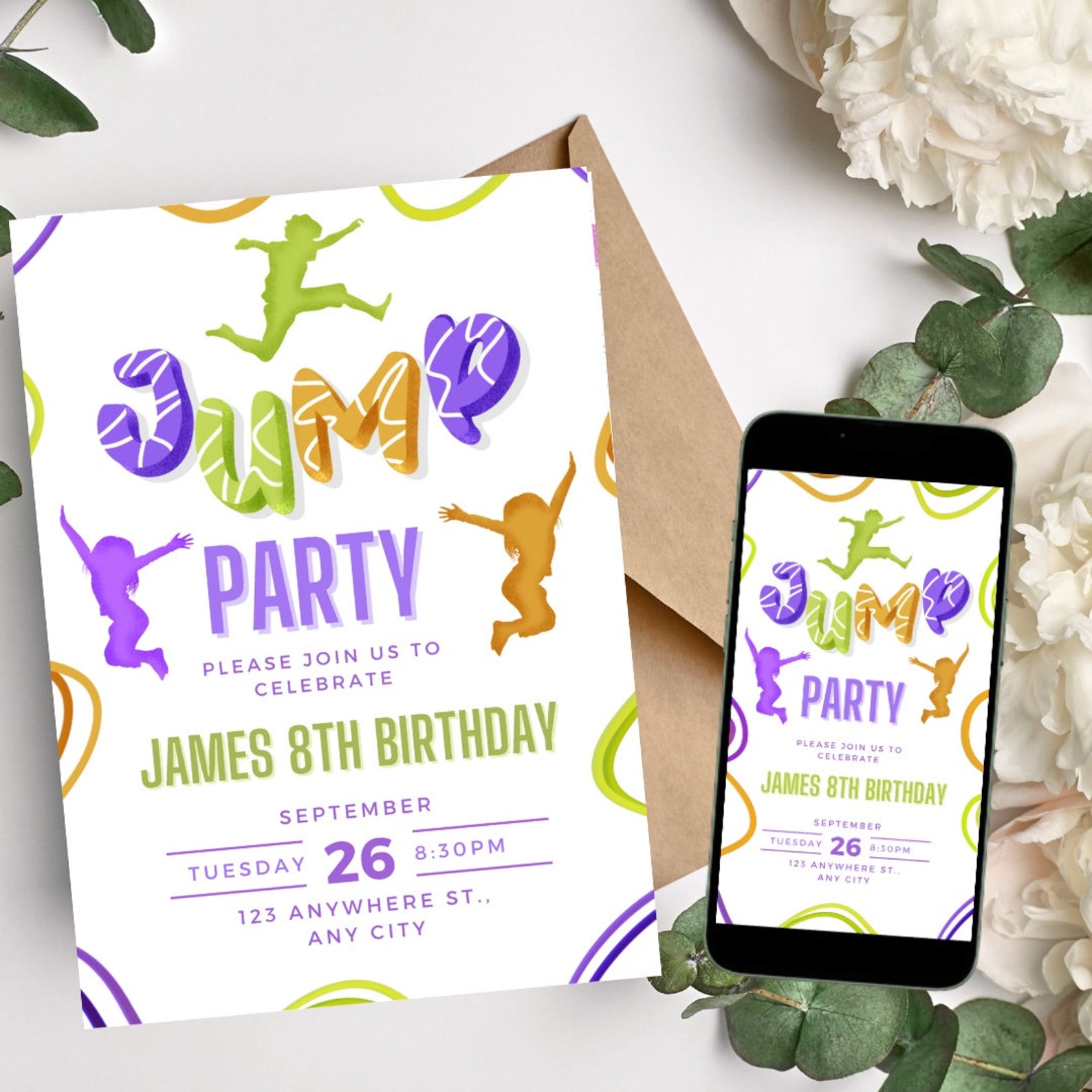 EDITABLE Jump Party Invitation, Trampoline Park Birthday Invitation ...