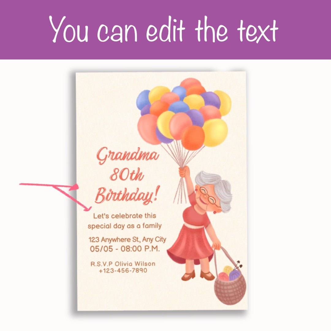 Grandma Birthday Invitation Template Grandmother 80th Birthday ...