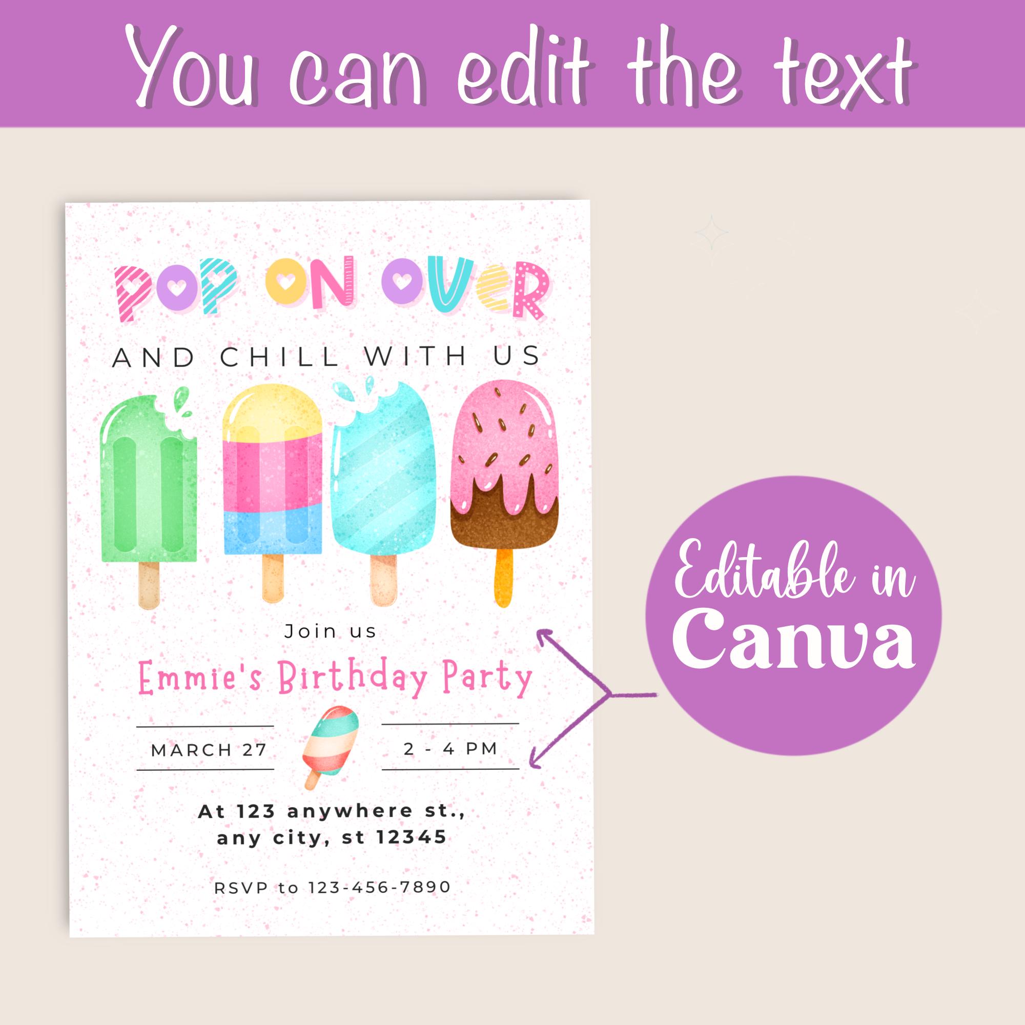 Editable Popsicle Birthday Invitation Popsicle Birthday Invite Pop on ...