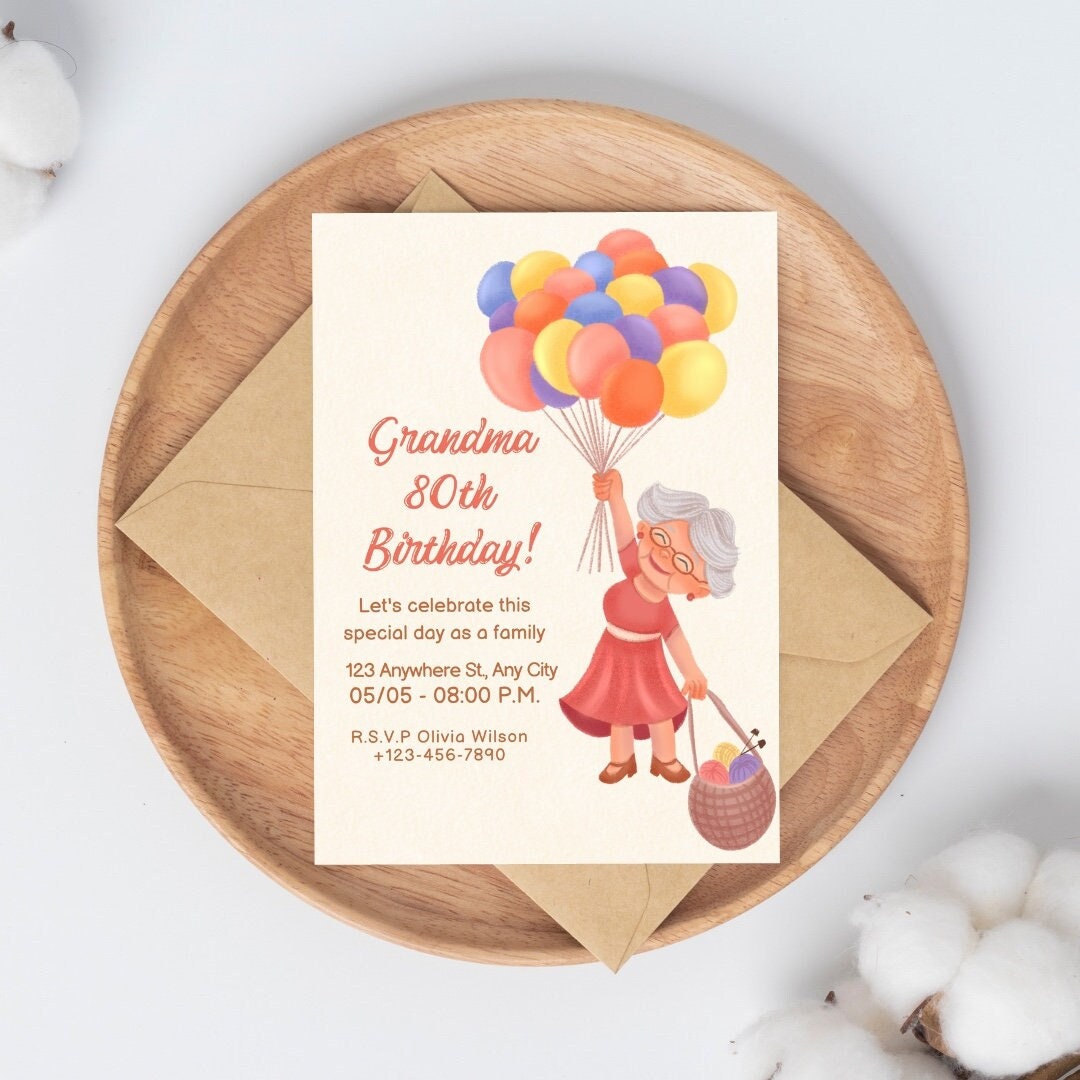 Grandma Birthday Invitation Template Grandmother 80th Birthday ...