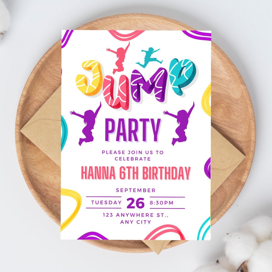 EDITABLE Jump Party Invitation, Trampoline Birthday Invitation, Jump ...