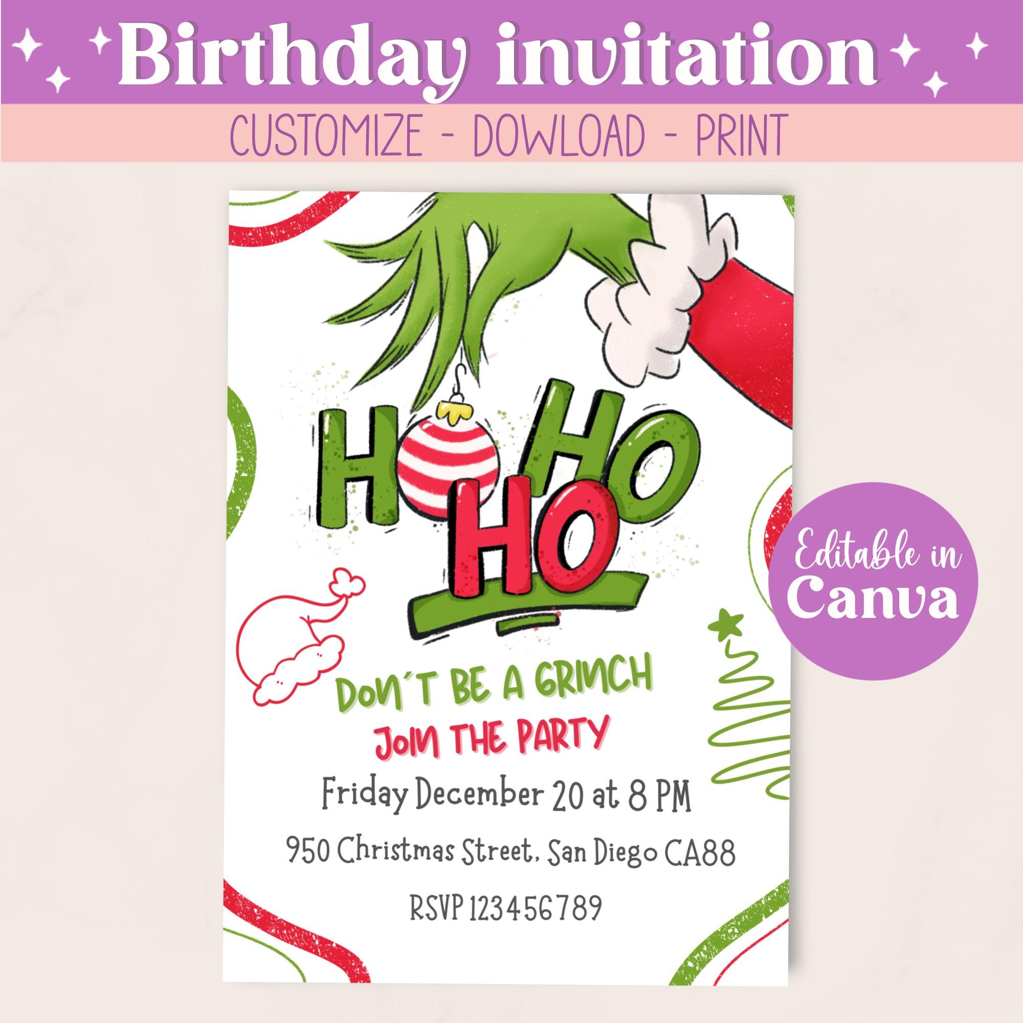 Editable Grinchmas Party Invite Christmas Party Invitation Don't Be a ...
