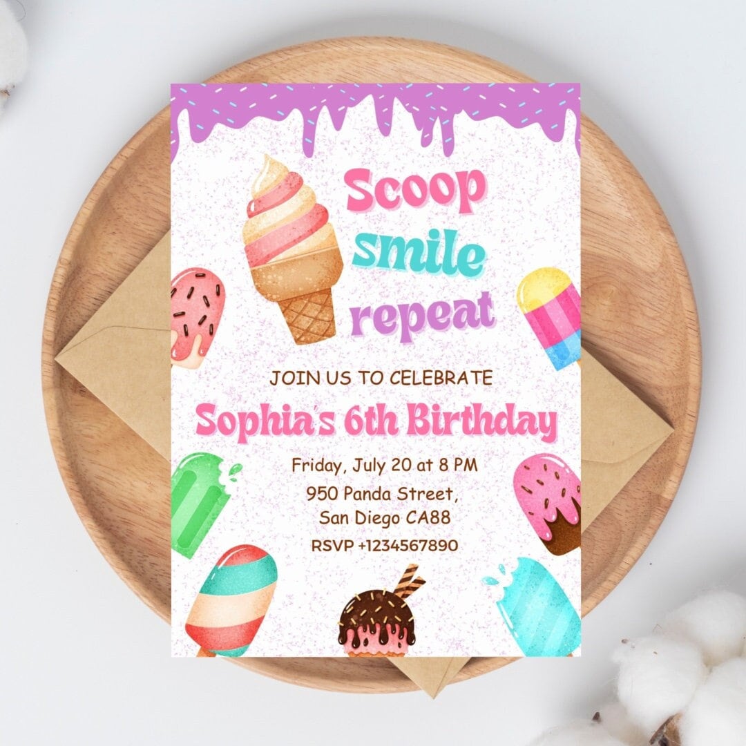 Ice Cream Invitation Ice Cream Birthday Invitation Ice Cream Birthday ...