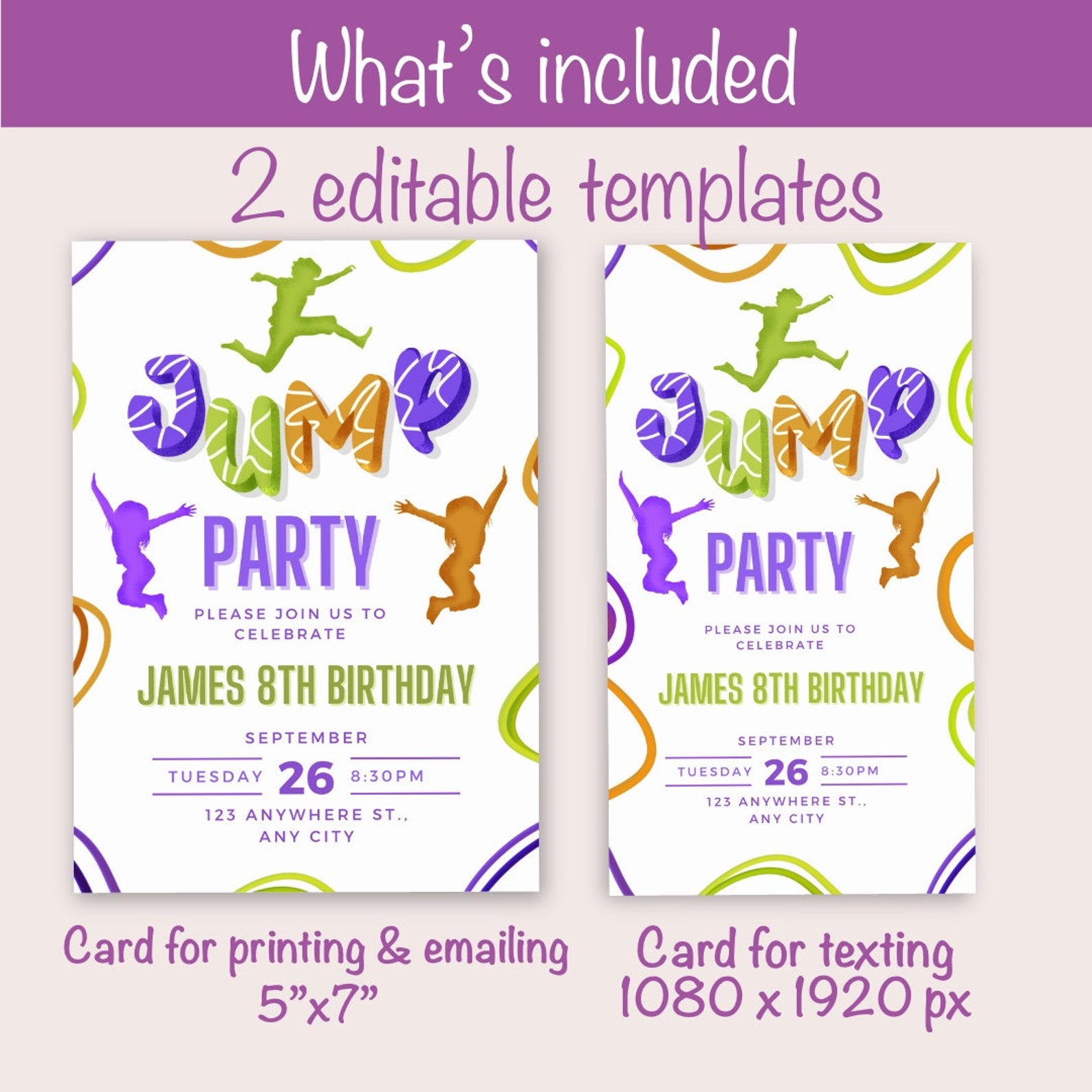 EDITABLE Jump Party Invitation, Trampoline Park Birthday Invitation ...
