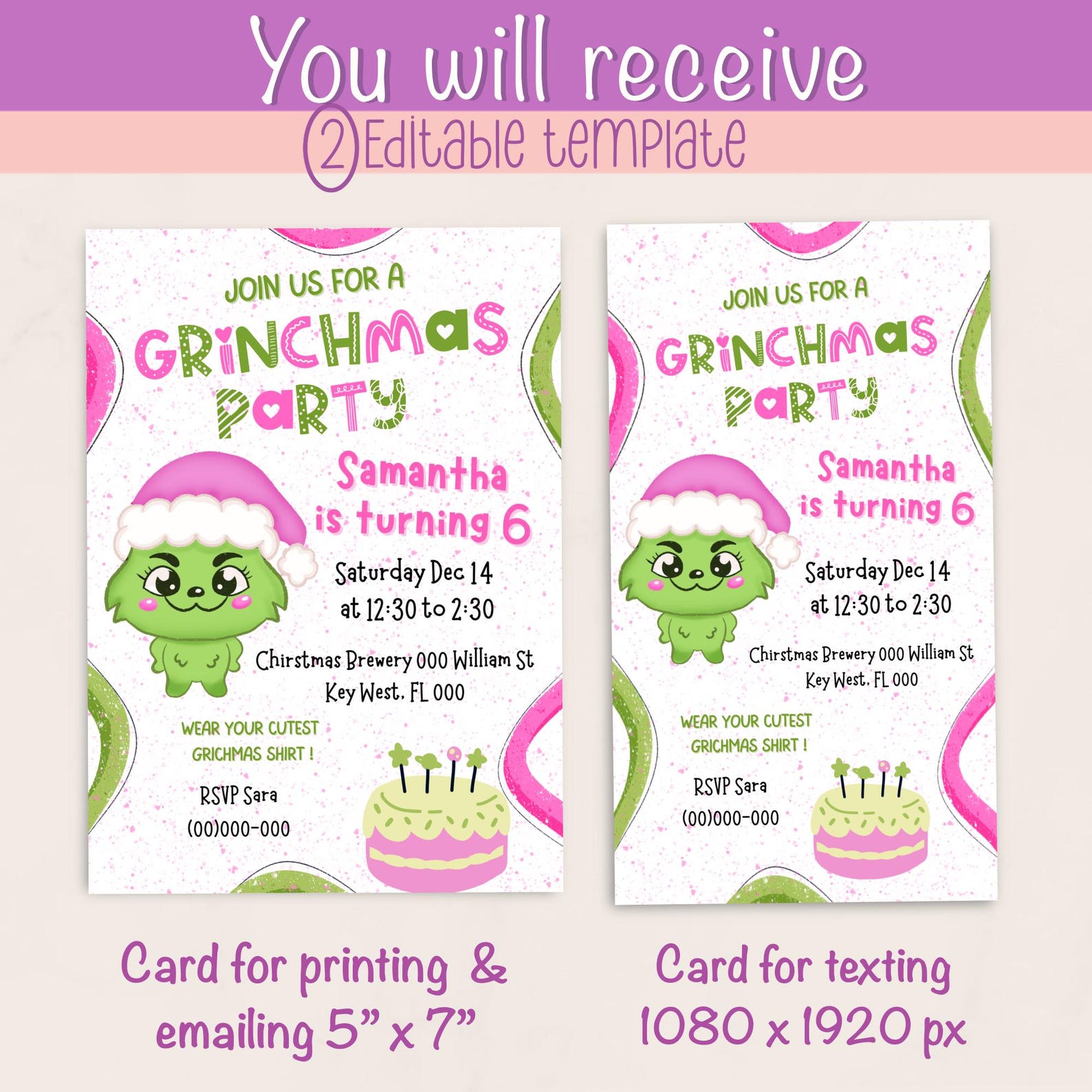 Editable Grinchmas Party Invite for Girl Grinch Birthday Christmas ...