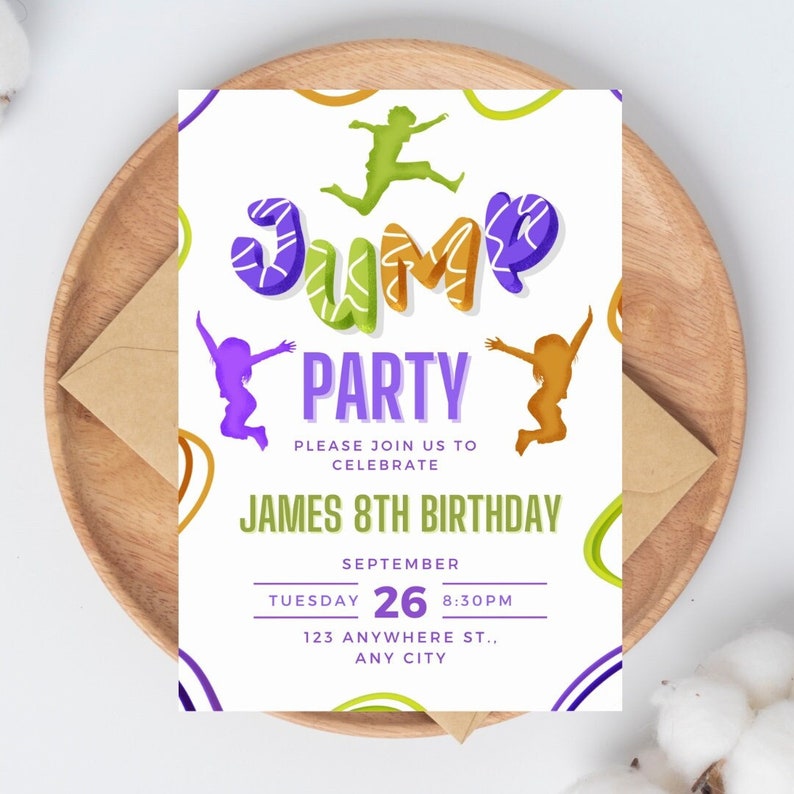 EDITABLE Jump Party Invitation, Trampoline Park Birthday Invitation ...