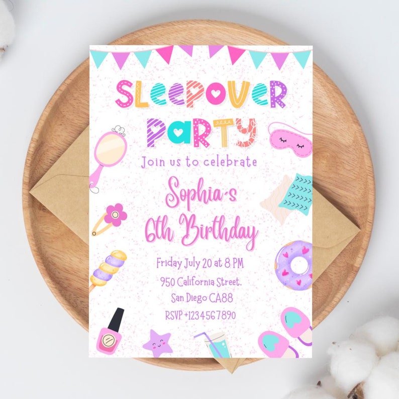Editable Slumber Party Birthday Invitation Sleepover Birthday Invite ...