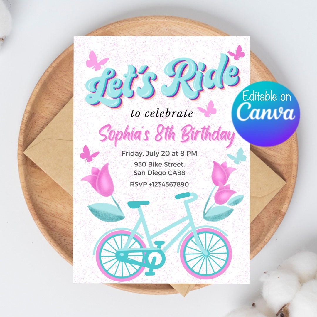 Bicycle Birthday Invitation for Girl Bicycle Birthday Party Invitation ...