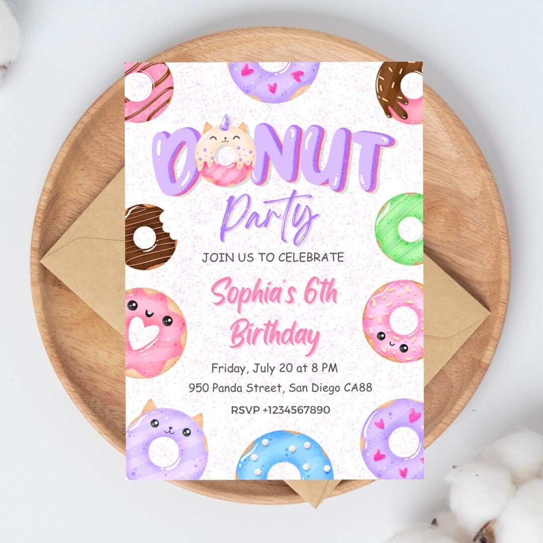 EDITABLE Donut Birthday Invitation Donut Birthday Invite Donut Birthday ...