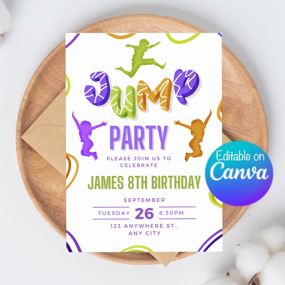 EDITABLE Jump Party Invitation, Trampoline Park Birthday Invitation ...