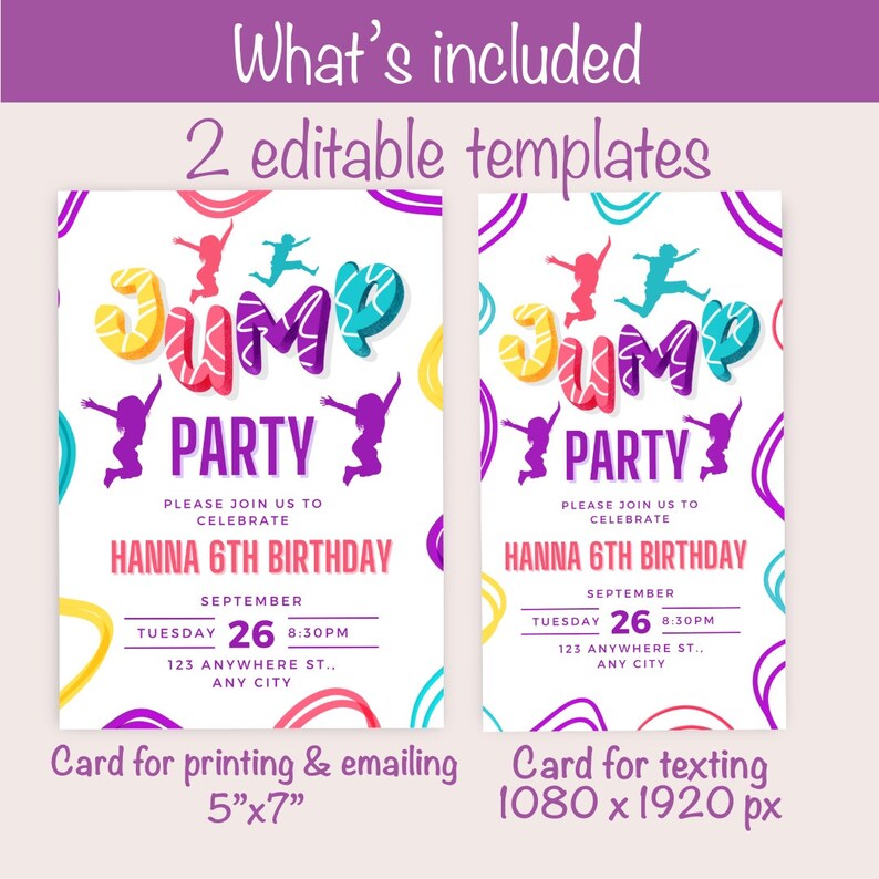 EDITABLE Jump Party Invitation, Trampoline Birthday Invitation, Jump ...