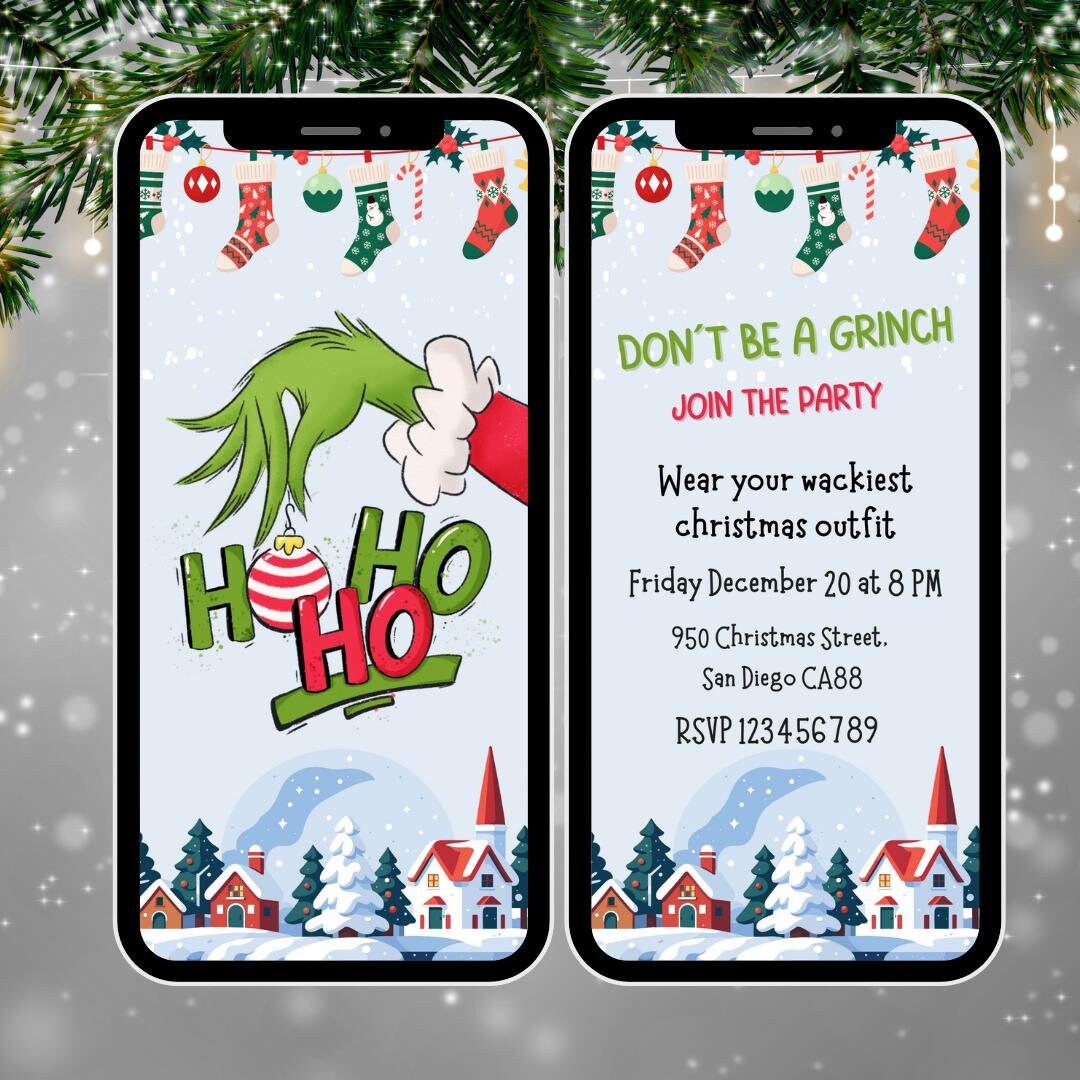 Grinch Invitation Invite Animated Christmas Party Invitation Animated ...