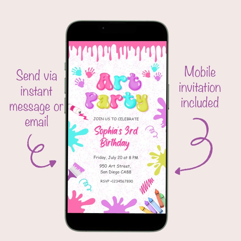 Editable Art Birthday Party Invitation Template Art Painting Birthday ...